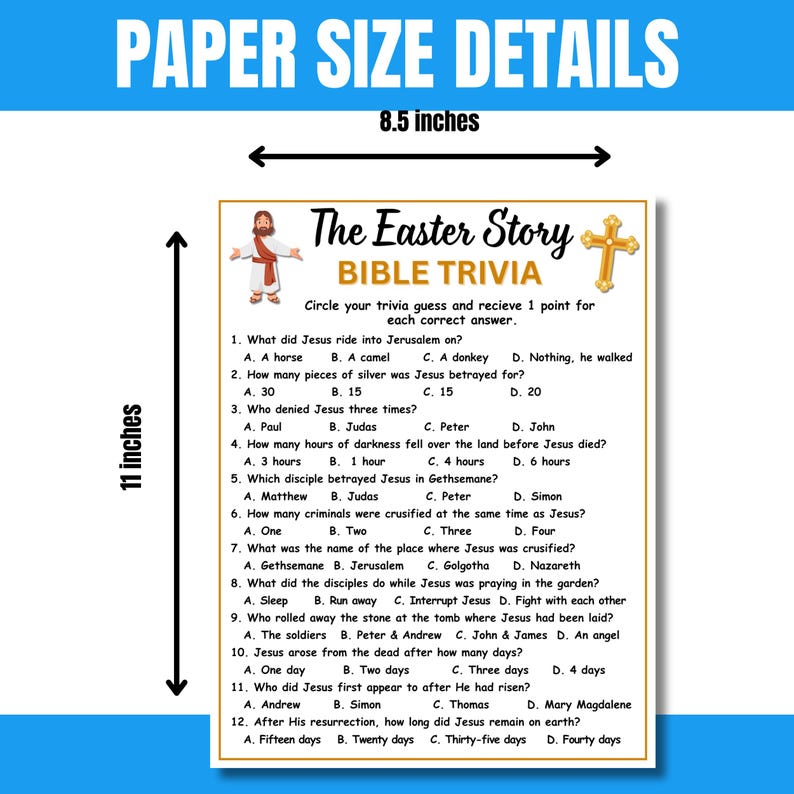Printable Easter Bible Trivia Game, Church Activity (digital Download ...