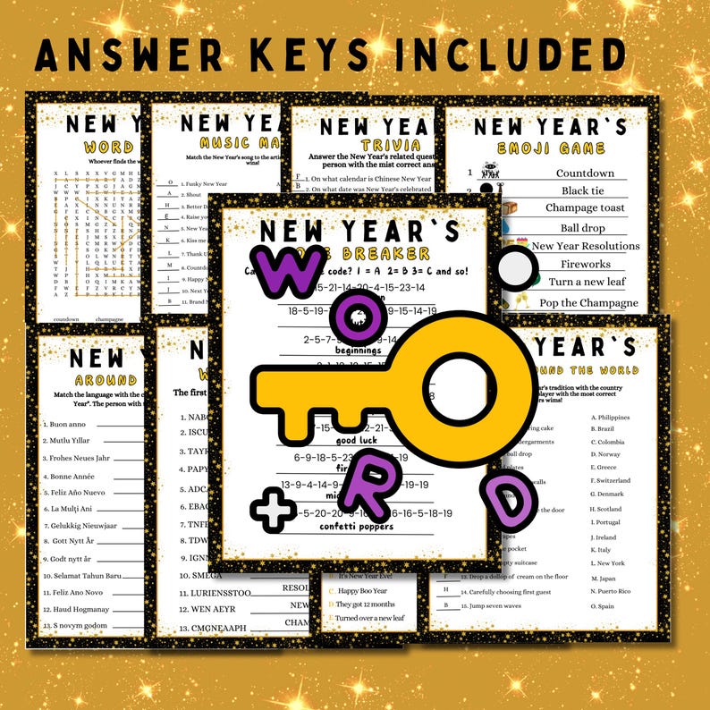 New Year Game Mega Bundle, New Year's Eve Game Bundle New Year Party ...