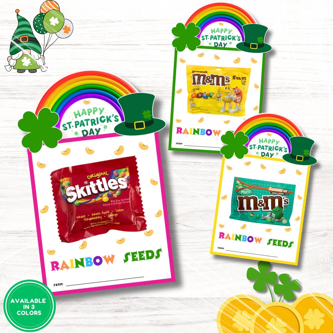 St Patrick's Day Gift Tag, Skittles Rainbow Seeds, Classroom Saint ...