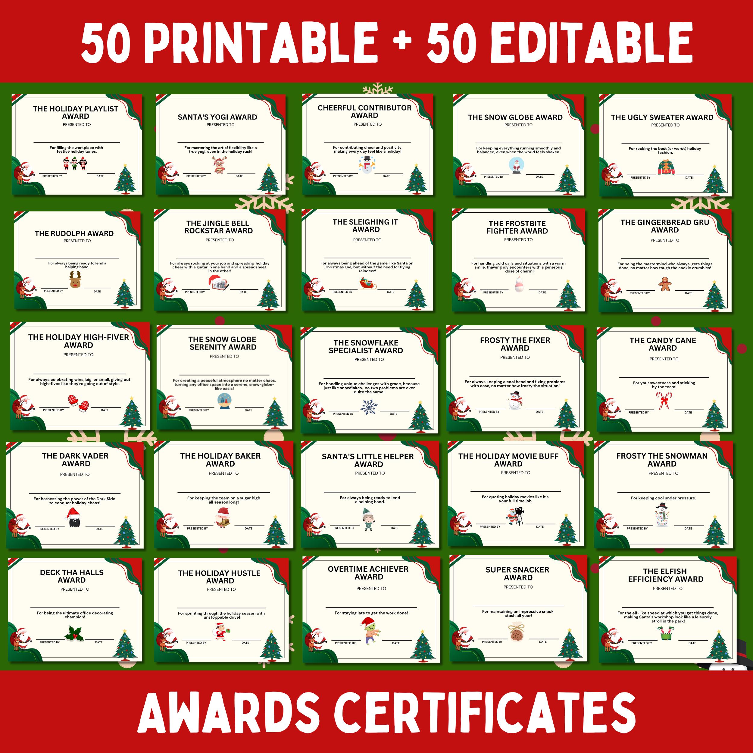 Holiday Employee Certificates, Funny Employee Awards, Christmas ...