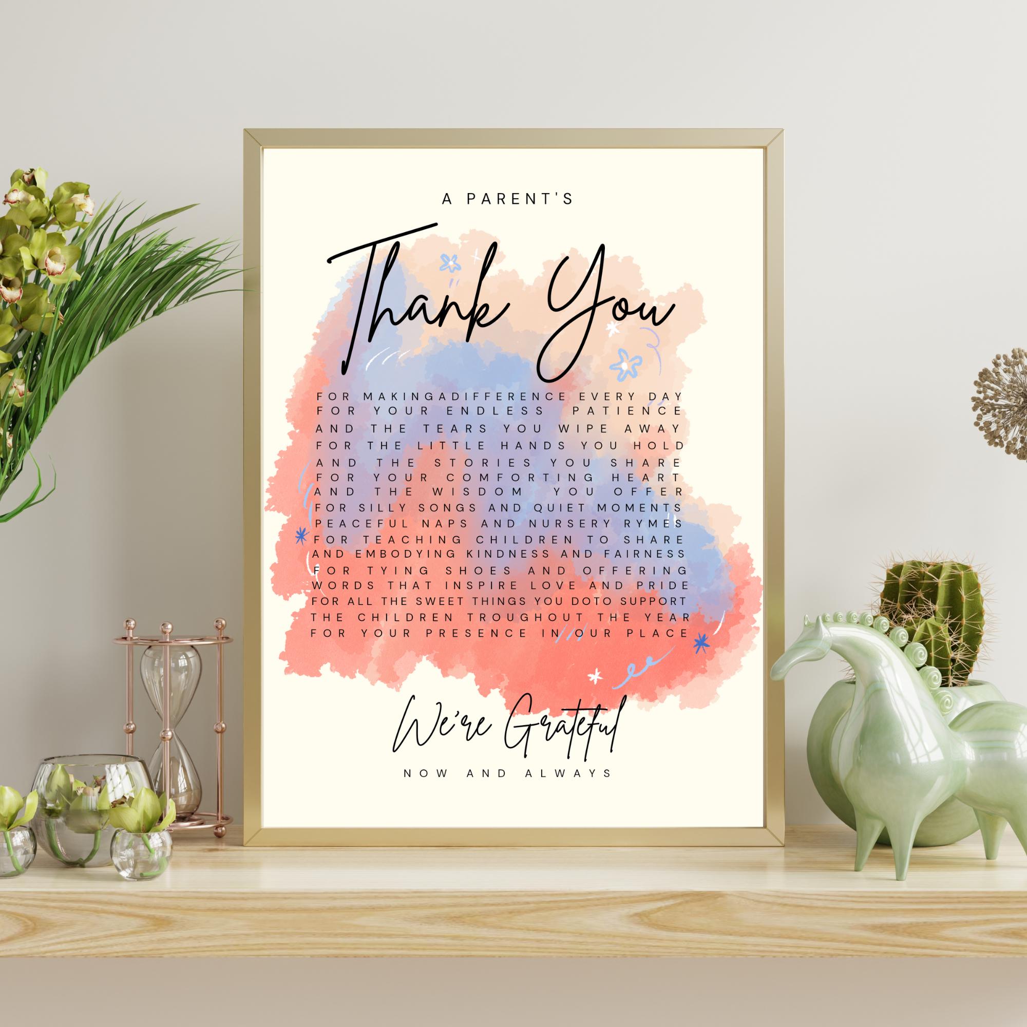 Teacher Appreciation Print | Parent Thank You Letter (digital Download ...