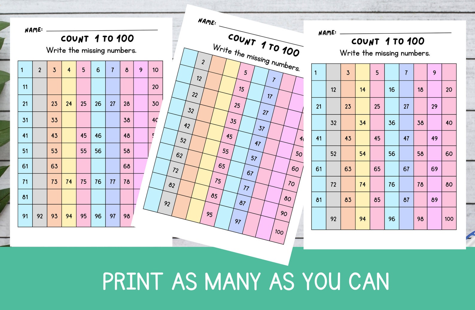 Counting Numbers 1 to 100 Printable Number Charts Numbers Activity for ...