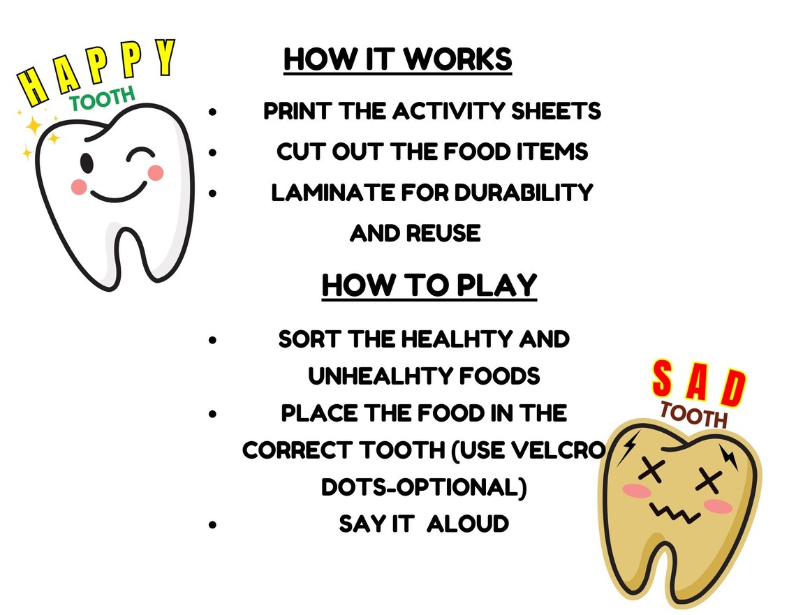 Sad and Happy Tooth, Dental Health Printable Worksheet for Toddlers ...