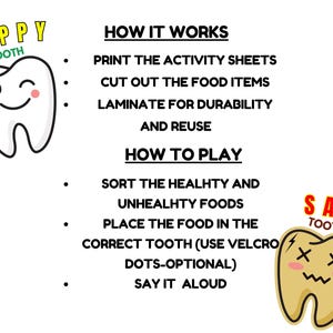 Sad and Happy Tooth, Dental Health Printable Worksheet for Toddlers ...