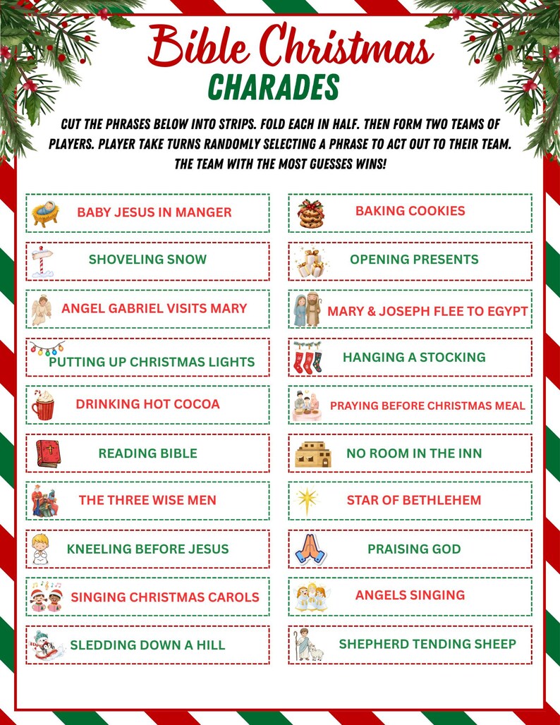 Bible Christmas Charades Game | Nativity Christian Printable for Church ...