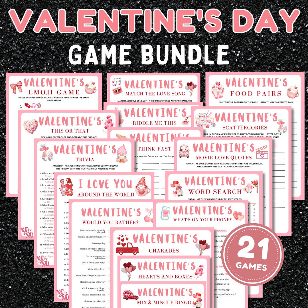 Valentines Day Game Bundle, Printable Valentines Bundle Valentine's Day ...
