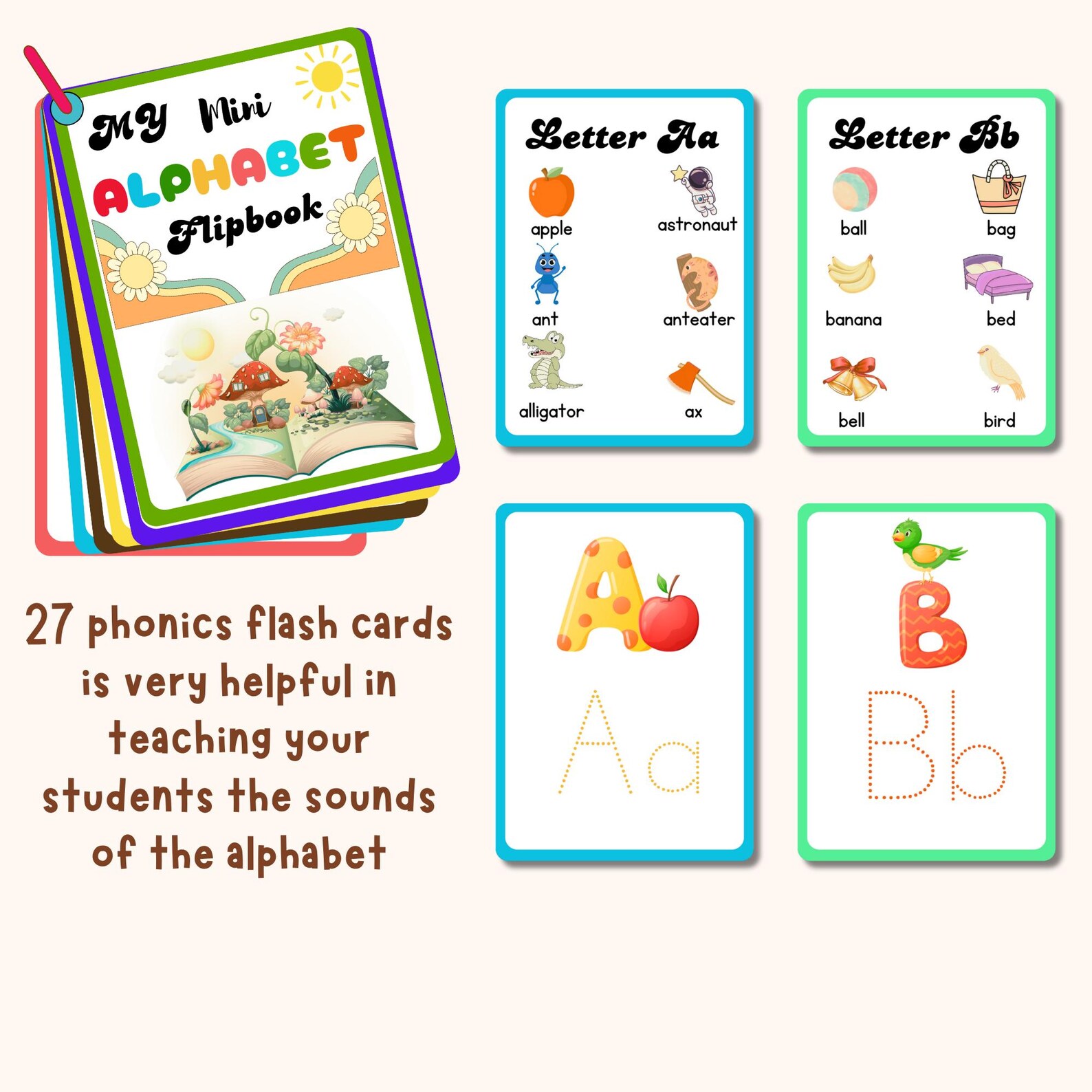 Printable Alphabet Flash Cards, ABC Learning (PDF) - Etsy
