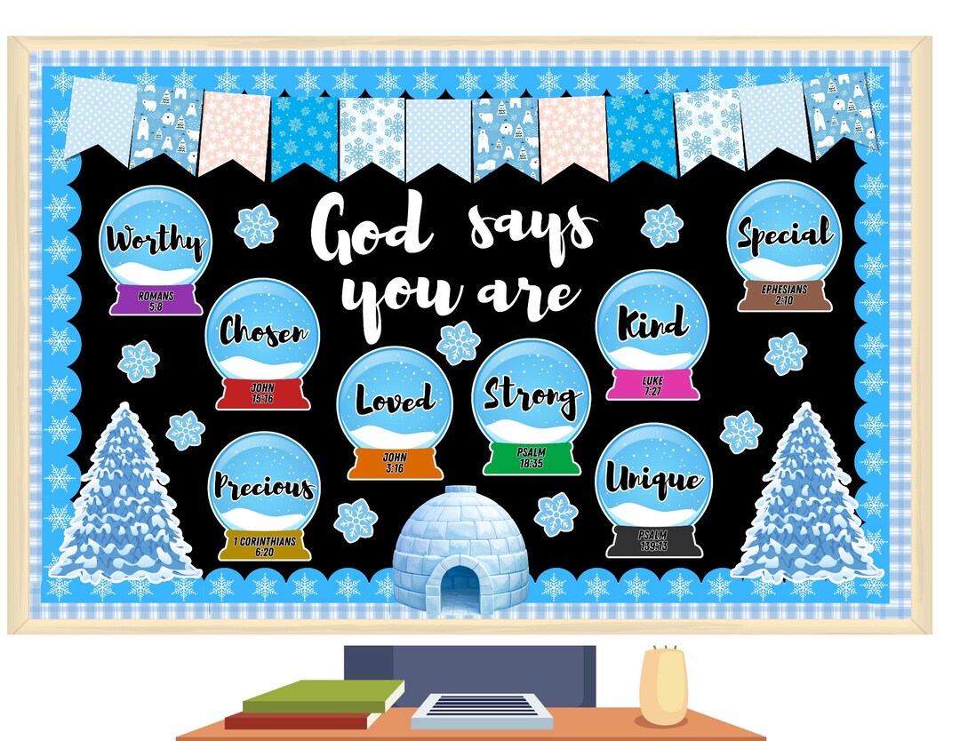 Christian Winter Bulletin Board Kit: Snowball Decor (editable in ...