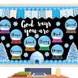 Christian Winter Bulletin Board Kit: Snowball Decor (editable in ...
