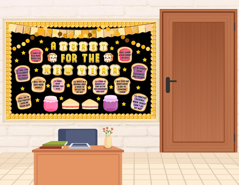 New Year Bulletin Board Kit, Toast Theme (printable & Editable) - Etsy