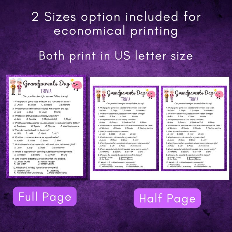 Grandparents Day Game Bundle, Printable Games for Seniors (digital ...