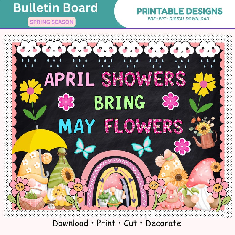 Spring Bulletin Board Kit: April Showers May Flowers Classroom Decor ...