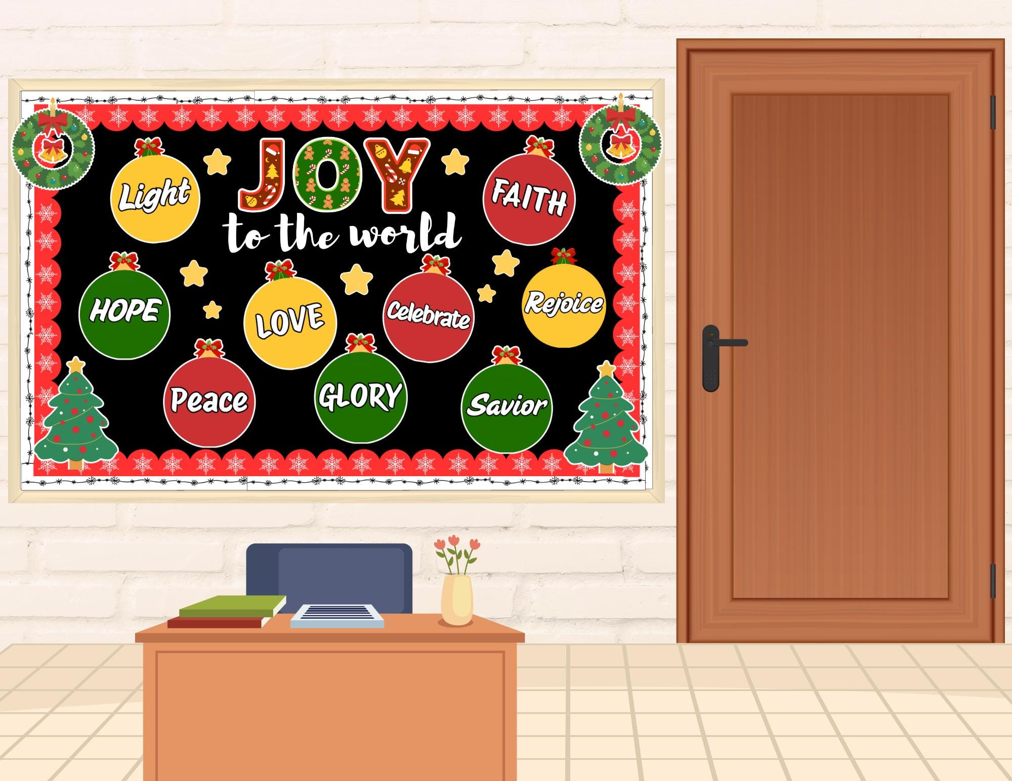 Jesus Christmas Bulletin Board Kit, Winter Holiday Decor (editable in ...