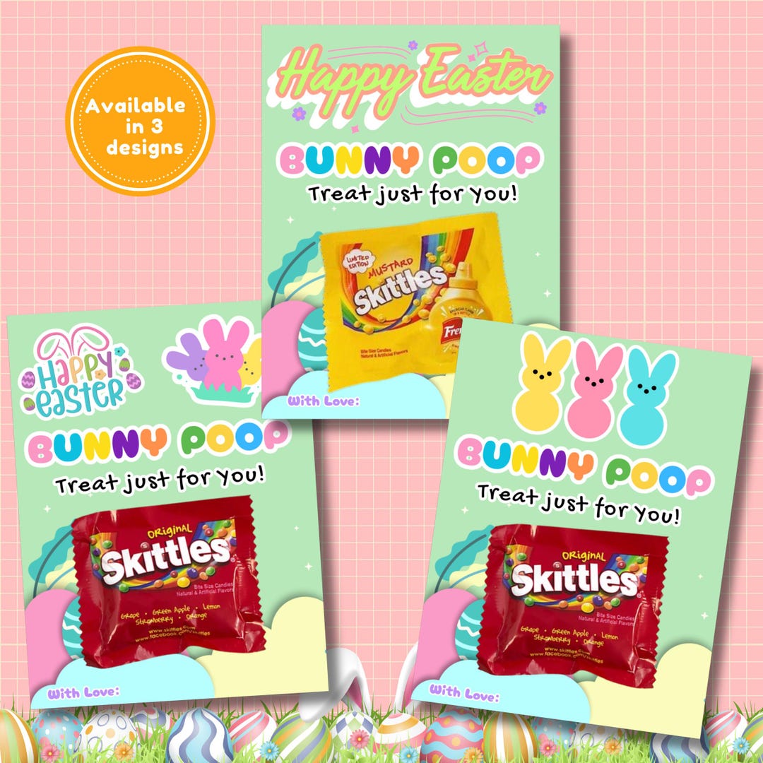 Bunny Poop Tag, Funny Easter Tags for Kids, Easter Printables, Skittles ...