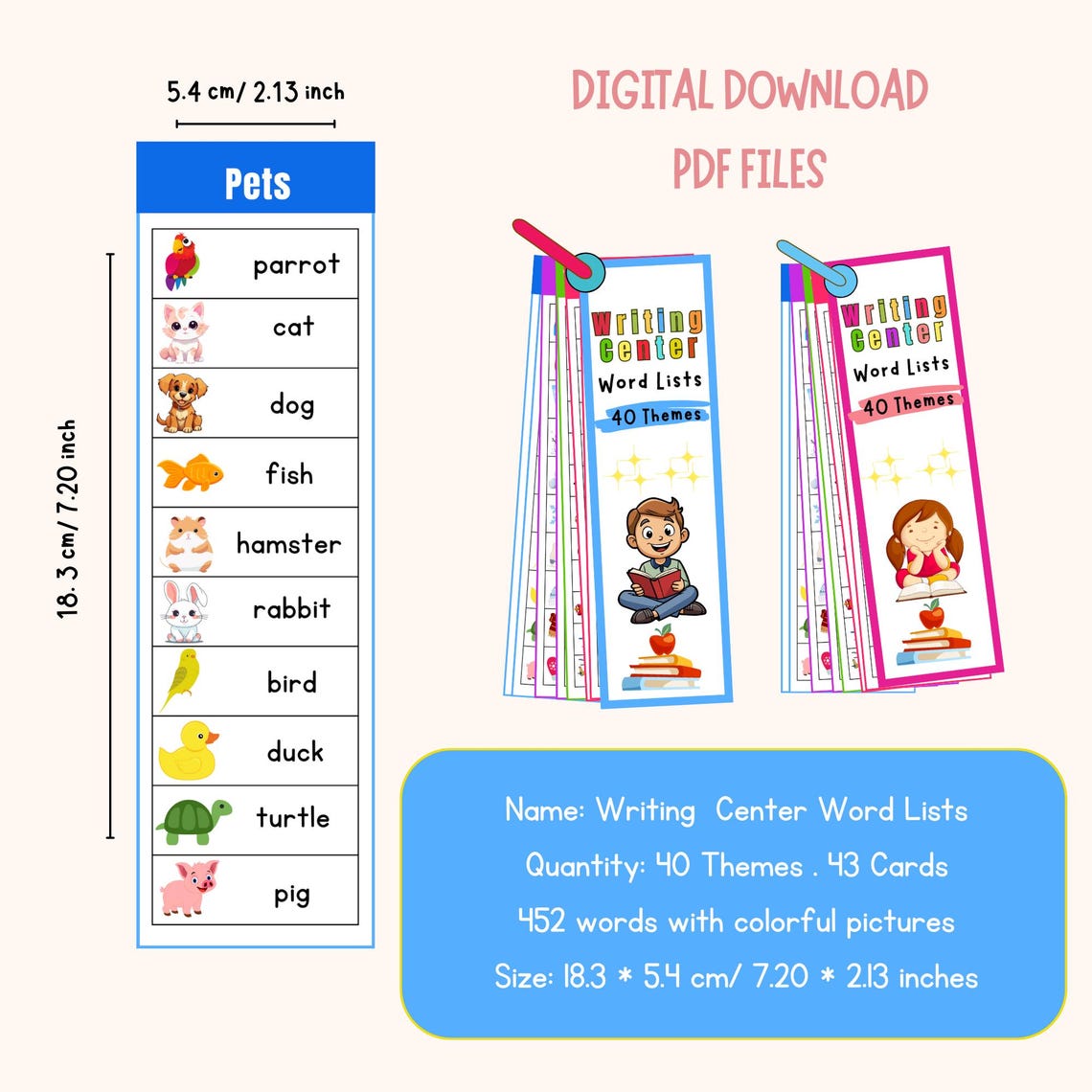 40 Themed Writing Center Flash Cards, Kids English Sight Words - Etsy