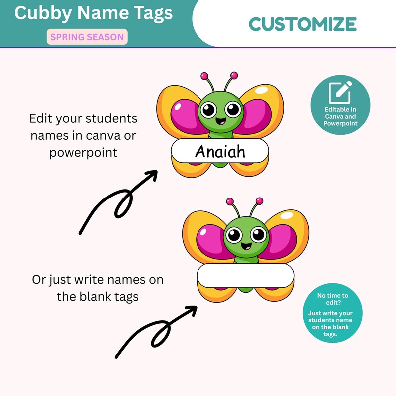 Editable Butterfly Cubby Name Tags: Spring Classroom Labels (digital ...