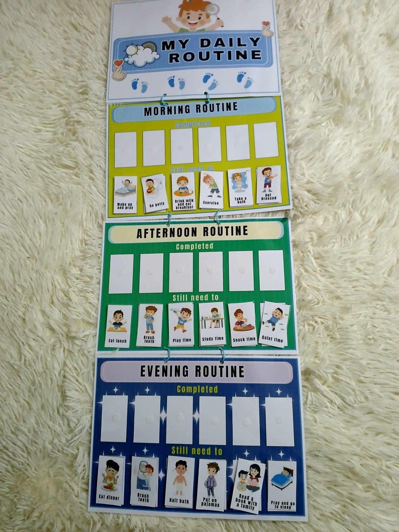 Boy Daily Routine Chart Printable, Morning, Afternoon, Evening Bedtime ...