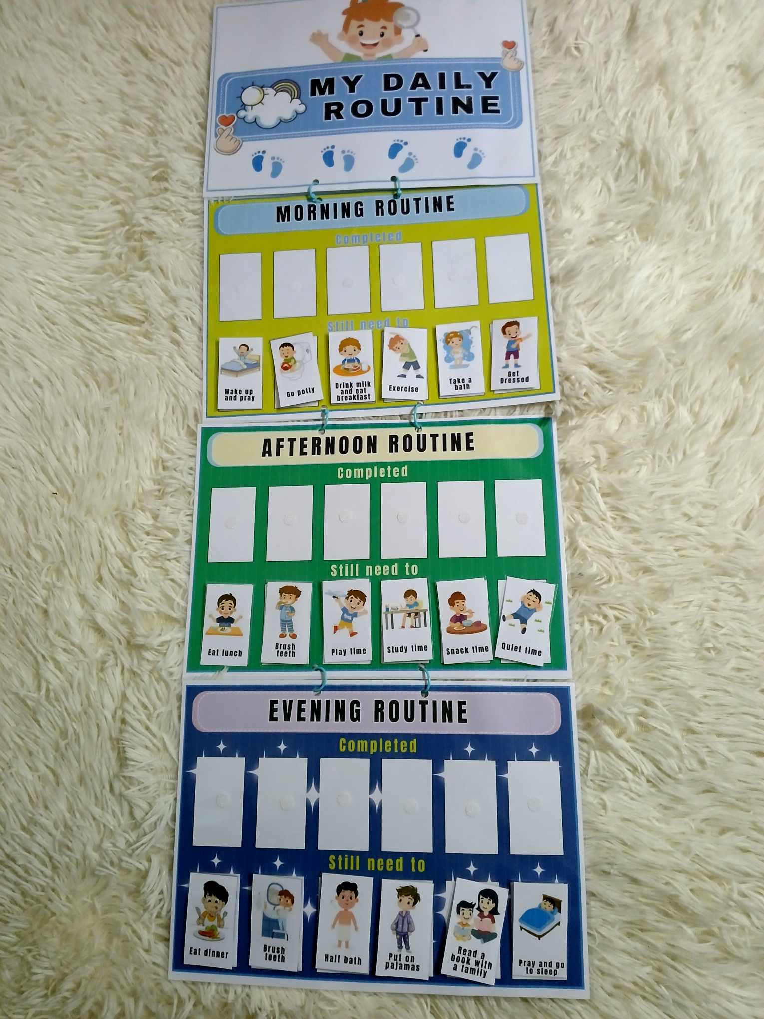 Boy Daily Routine Chart Printable, Morning, Afternoon, Evening Bedtime ...