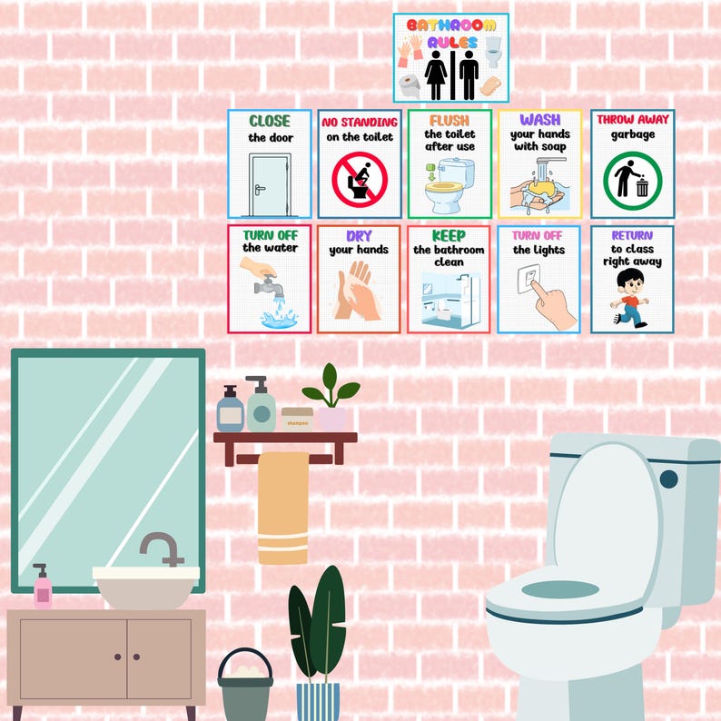 Pre-k Bathroom Rules Posters | Visual Hygiene Chart (PDF Download ...