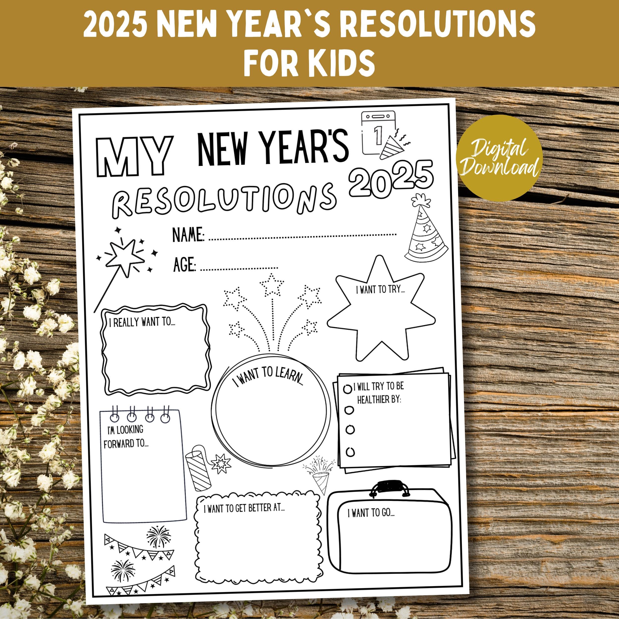 2025 New Year's Resolutions Coloring Page for Kids - New Year's Eve ...