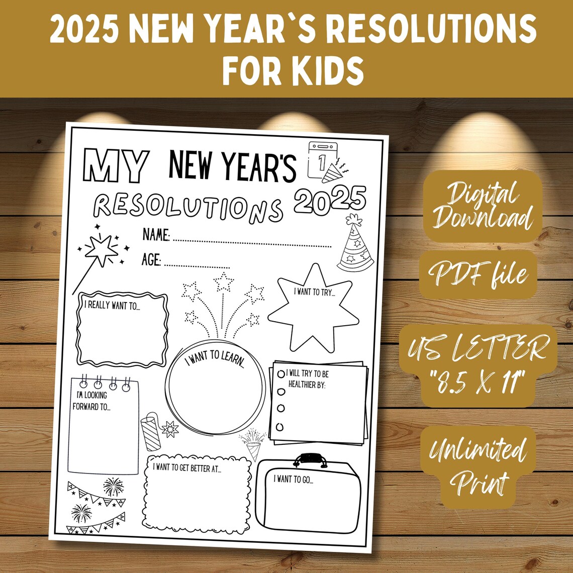 2025 New Year's Resolutions Coloring Page for Kids - New Year's Eve ...