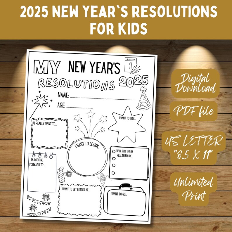 2025 New Year's Resolutions Coloring Page for Kids - New Year's Eve ...