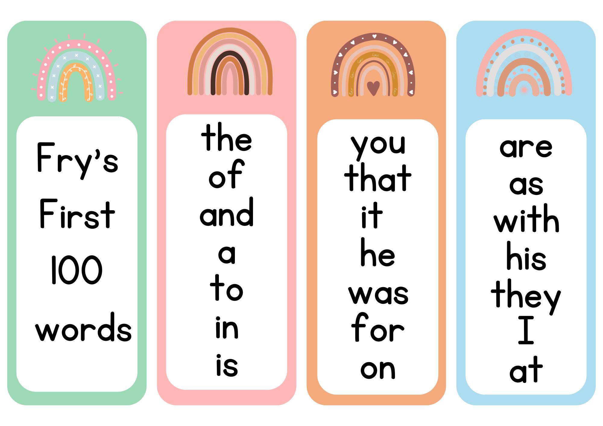 100 Printable Fry's First Hundred Sight Word Flashcards | Kindergarten ...