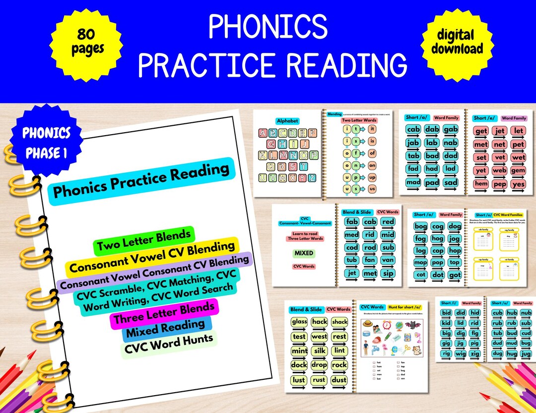CVC Phonics Reading Book, Homeschool Activity (PDF, PNG) - Etsy