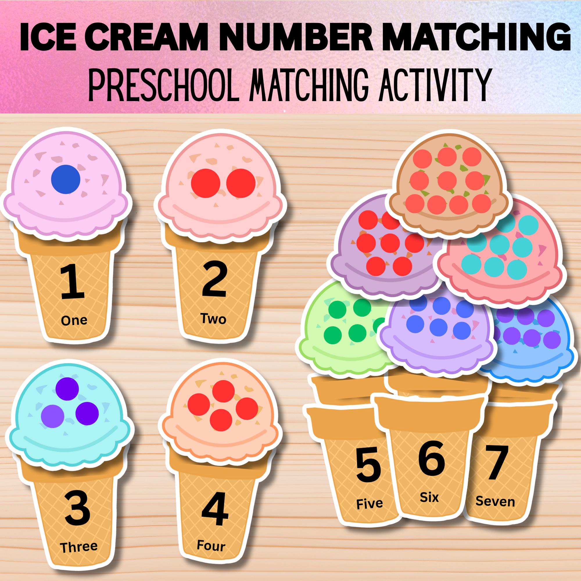 Ice Cream Number Matching Activity, Preschool Learning (digital ...