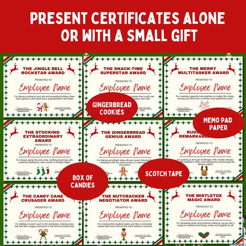 20 Funny Christmas Awards for Employees, Certificates Editable in Canva ...