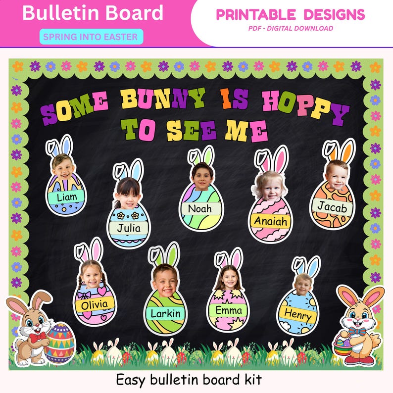 Easter Bulletin Board Kit: Editable Bunny Faces Classroom Decor ...