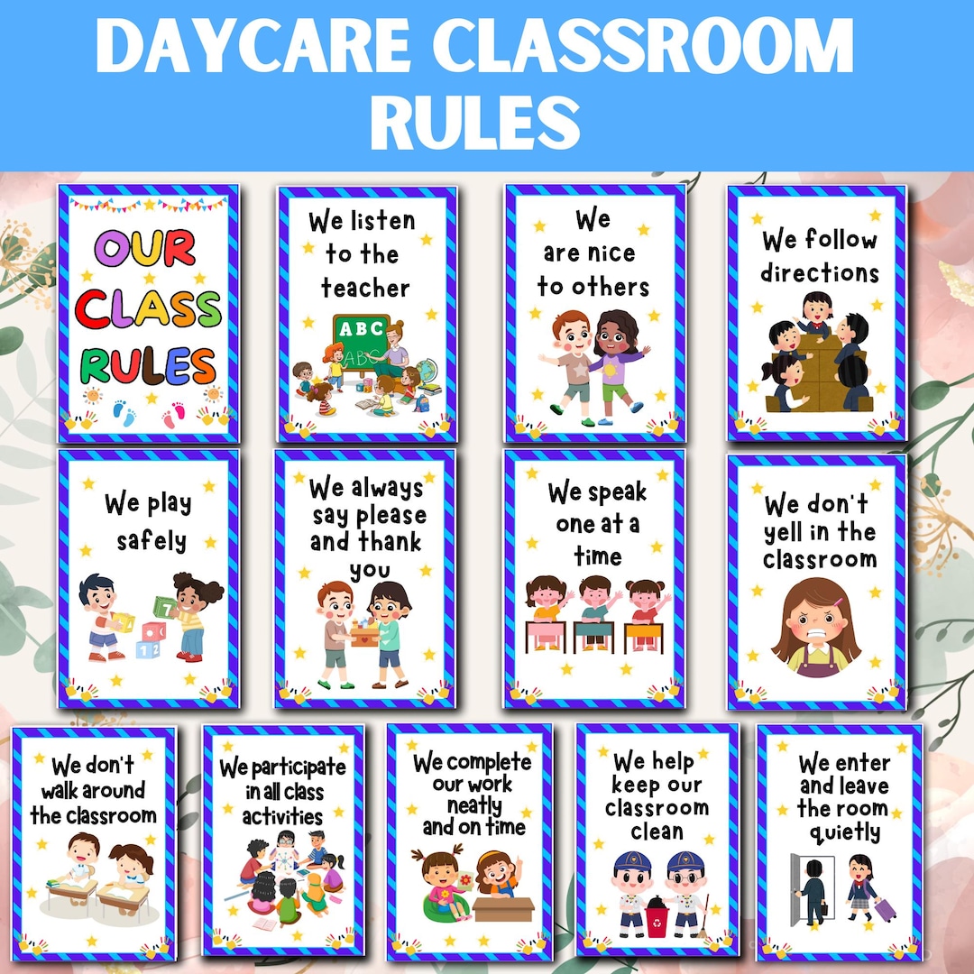 Classroom Rules Poster Set | Daycare Decor (PDF, PNG) - Etsy