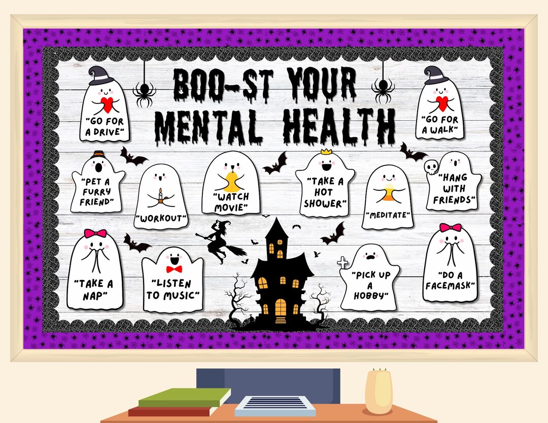 Halloween Mental Health Bulletin Board Kit | School Nurse Classroom ...