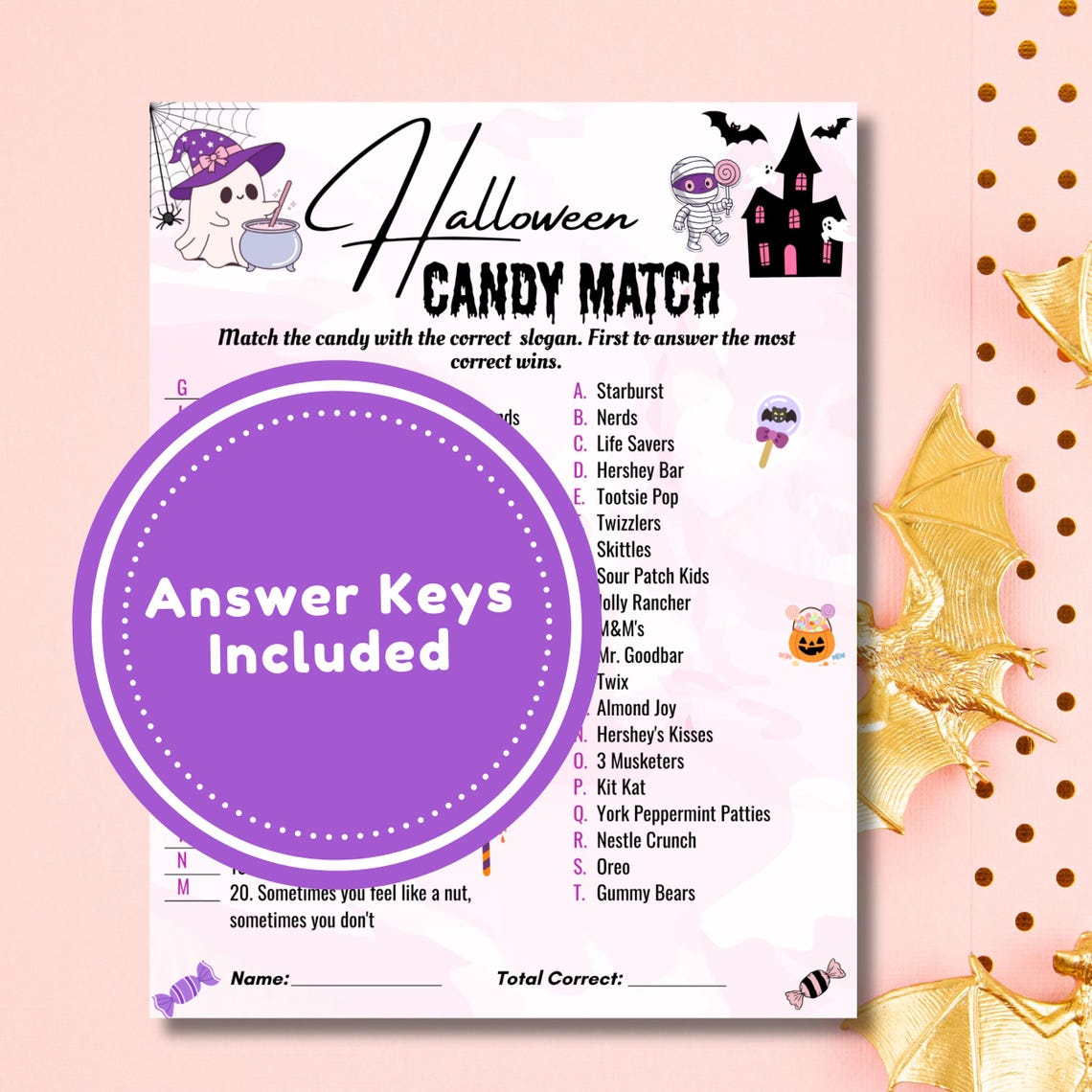 Halloween Candy Match Game, Halloween Trivia, Halloween Party Games ...