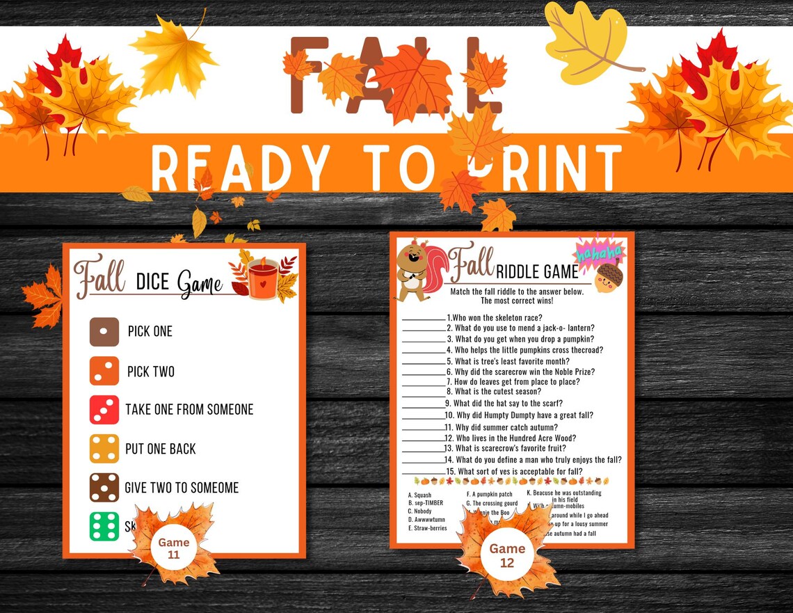 Fall Game Bundle, Fall Printable Games, Fall Family Games, Fall Trivia ...