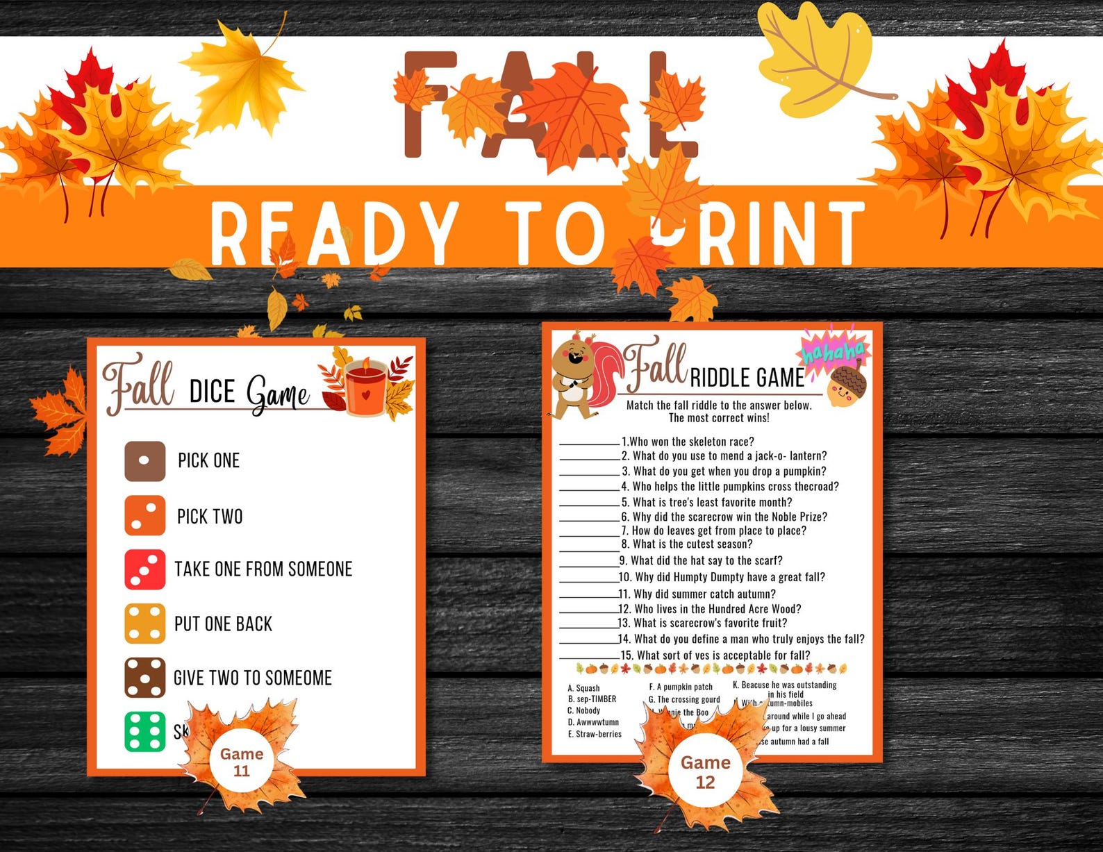 Fall Printable Game Bundle, Family Autumn Activities (PDF) - Etsy