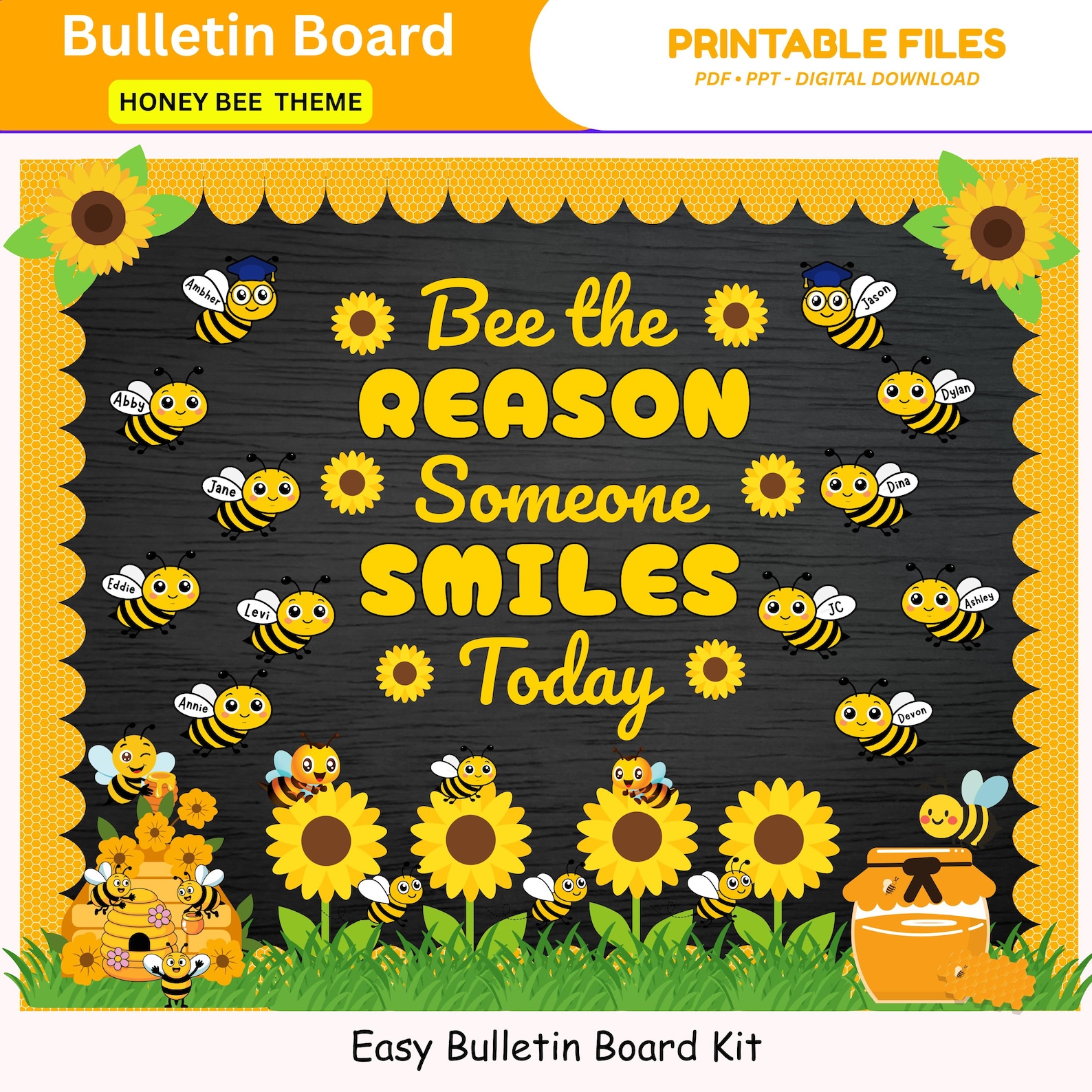 Honey Bee Bulletin Board Kit: Bee the Reason Someone Smiles Today ...