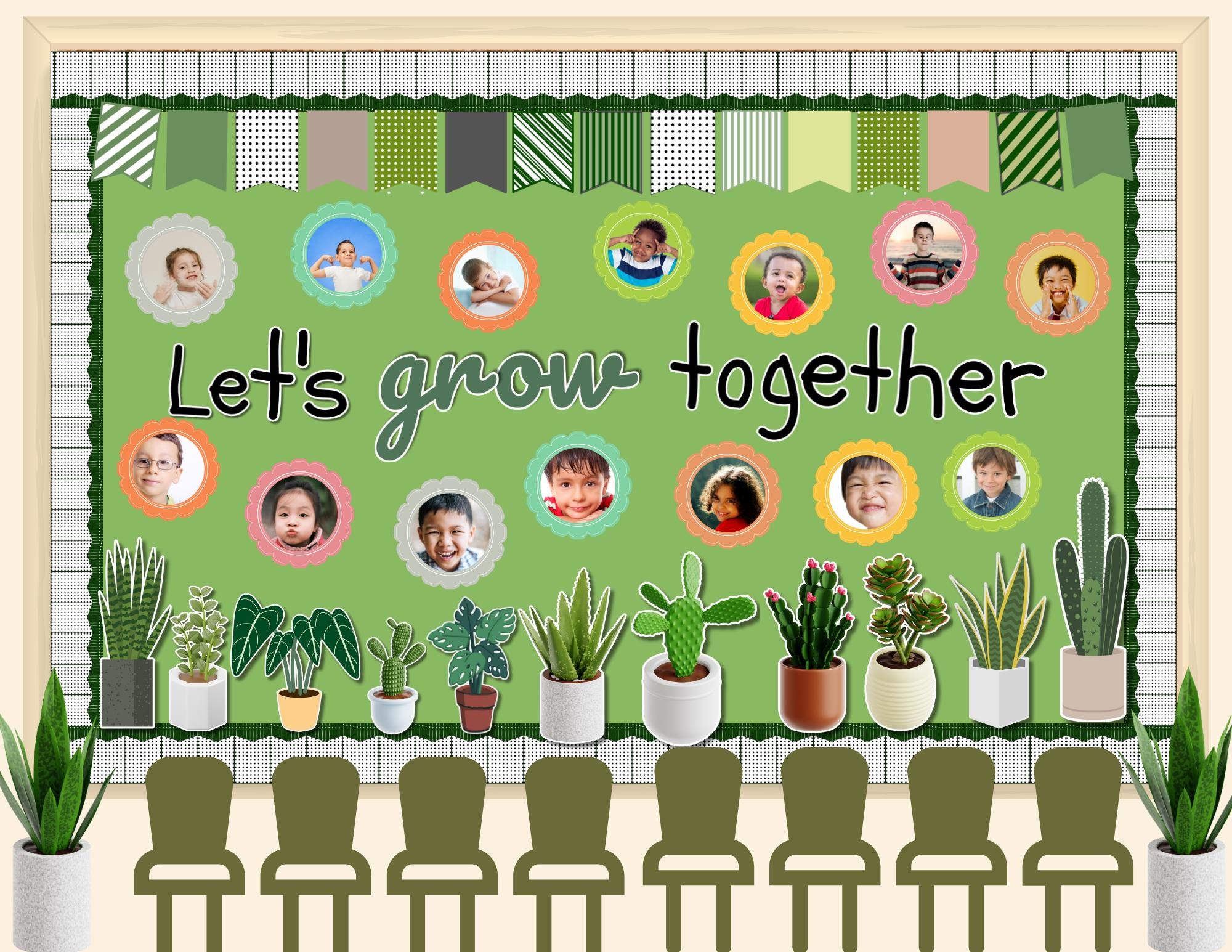 Succulent Classroom Bulletin Board Kit, Plant Theme Decor (printable ...