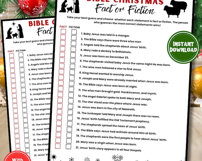 Bible Christmas Fact or Fiction Game | Nativity Christian Printable for ...