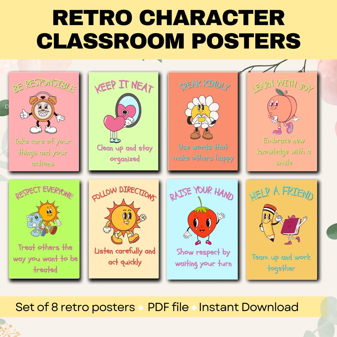 Retro Classroom Posters Wall Art Bundle: Colorful Growth Mindset ...