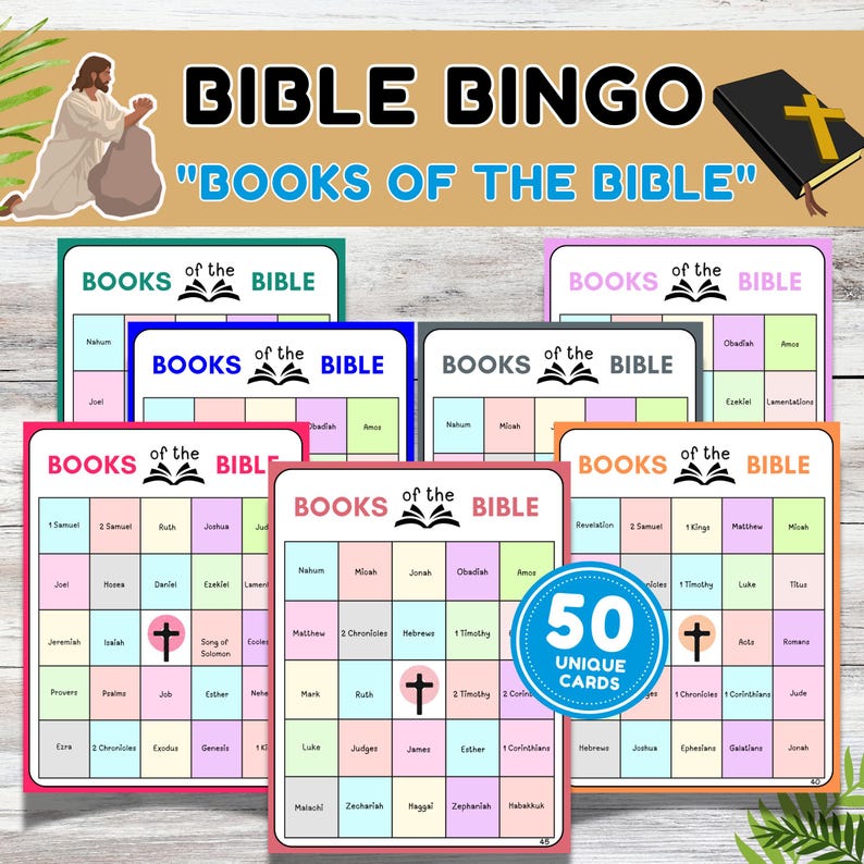 Books of the Bible Bingo Cards, Church Group Bingo Game, Christian ...