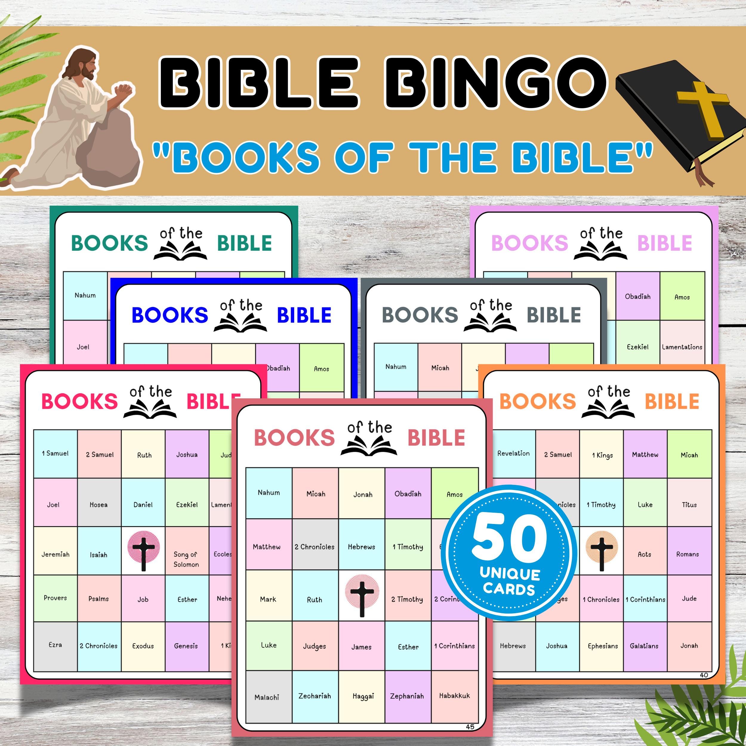 Books of the Bible Bingo Cards, Church Group Bingo Game, Christian ...