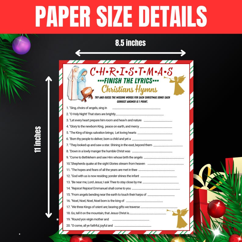 Christmas Hymns Finish the Lyrics Game, Christian Carols (PDF) - Etsy