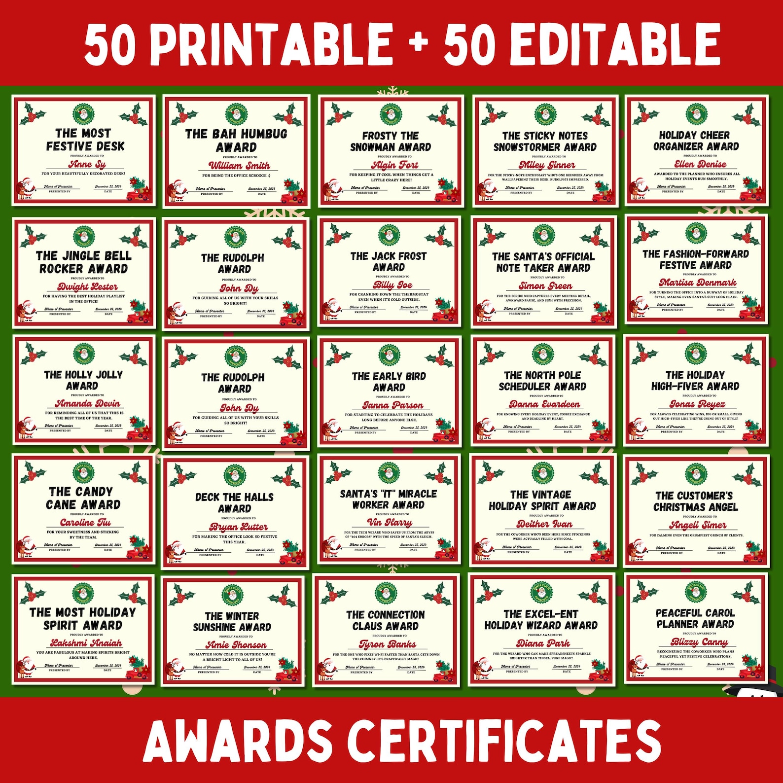 Christmas Office Awards, Holiday Employee Awards, Christmas ...