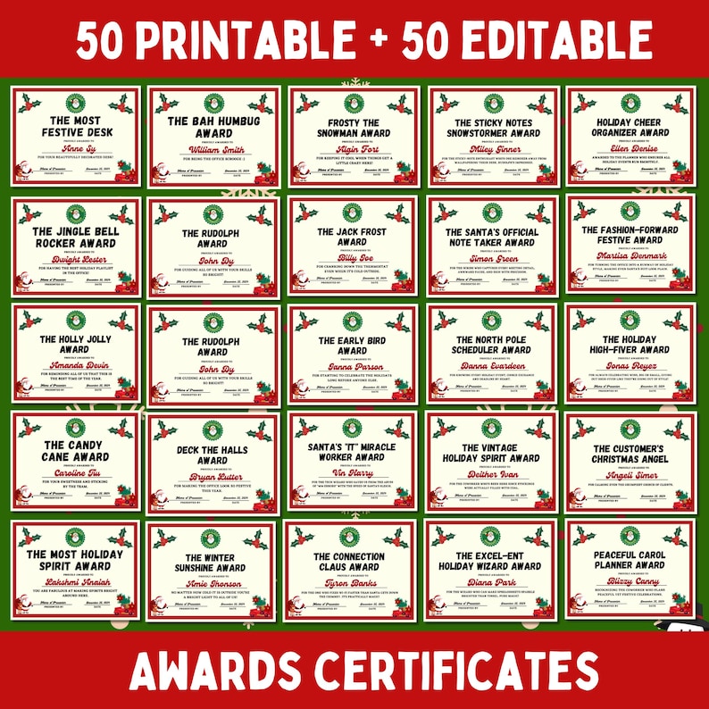 Christmas Office Awards, Holiday Employee Awards, Christmas ...