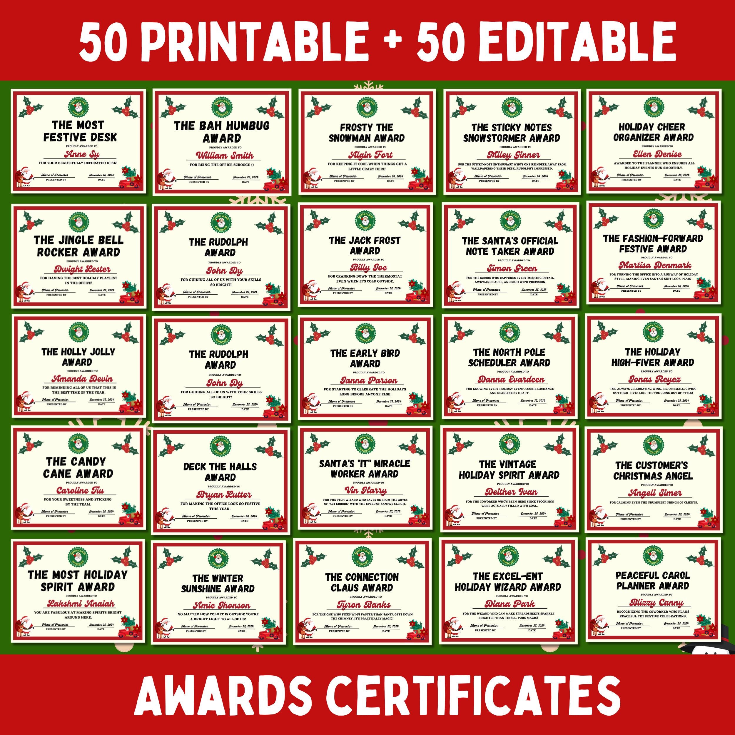 Christmas Office Awards, Holiday Employee Awards, Christmas ...