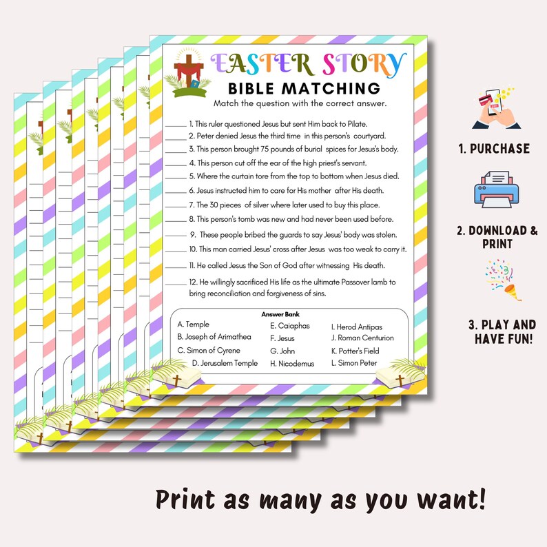 Easter Story Bible Matching Game, Holy Week Easter Bible Game Church ...