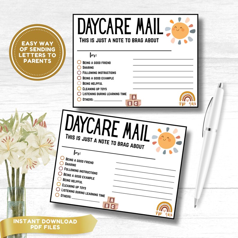 Daycare Mail - Daycare Notes, Note From Daycare Teacher, Homeschool ...