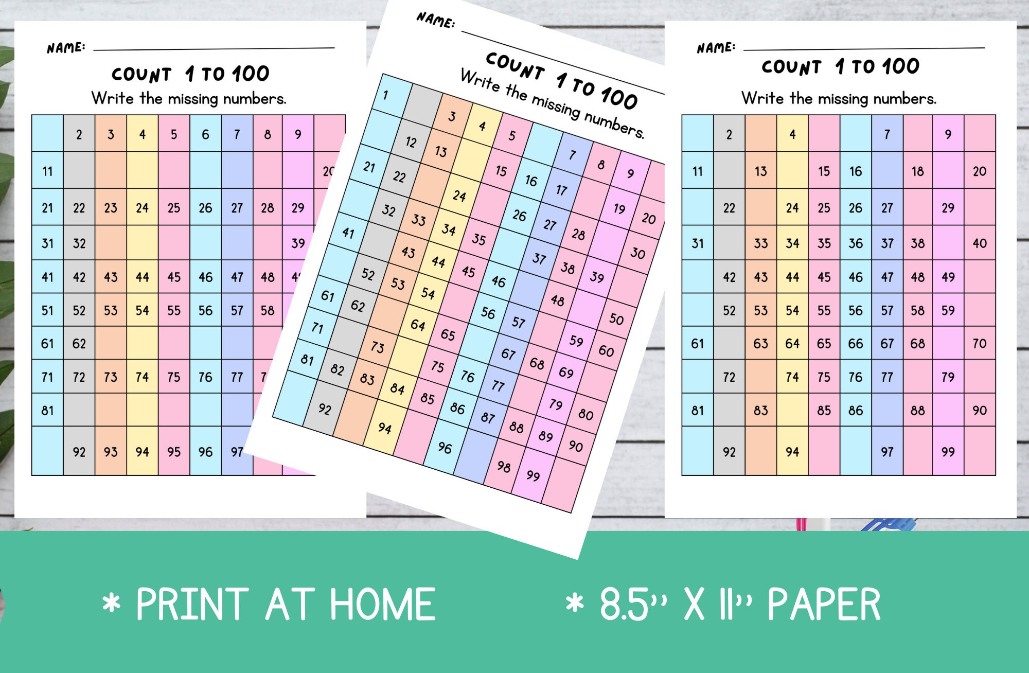 Counting Numbers 1 to 100 Printable Number Charts Numbers Activity for ...