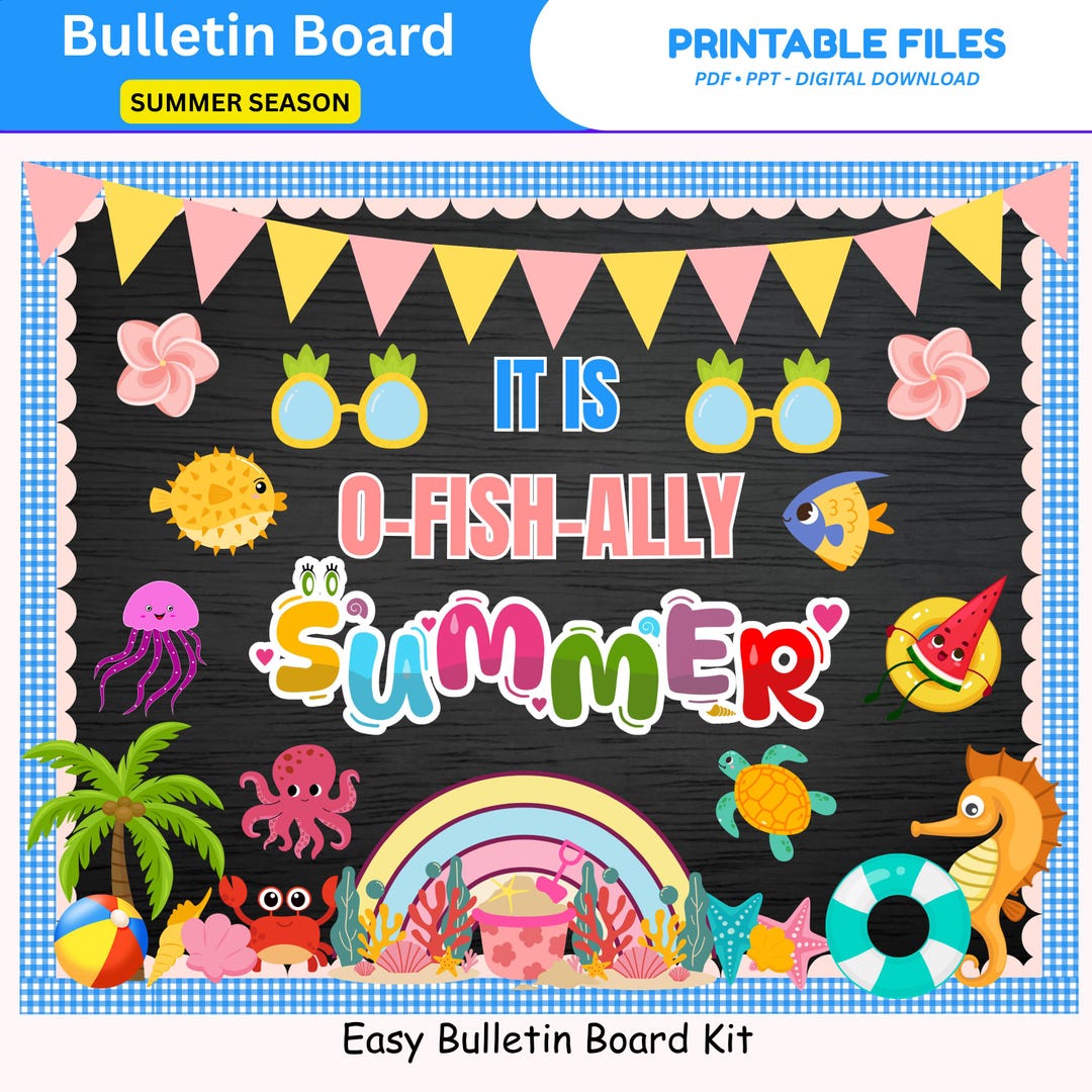 Summer Bulletin Board Kit, It is O-fish-ally Summer Decor, Editable ...